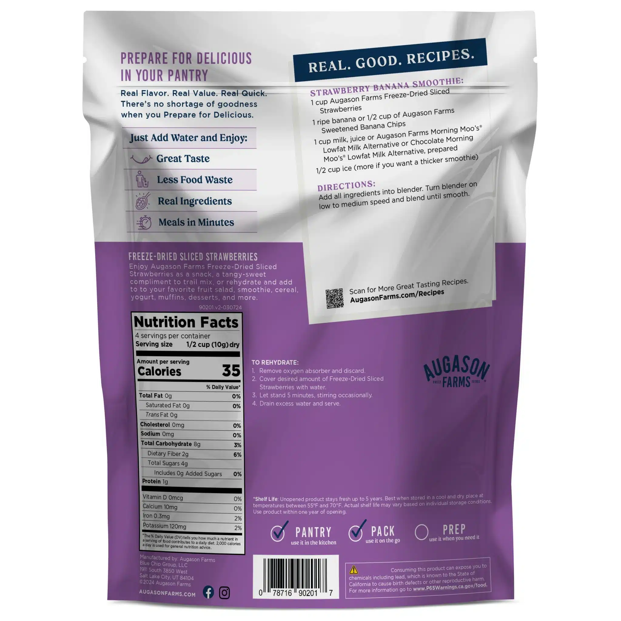 Freeze Dried Strawberries Emergency Food | Augason Farms Pouch